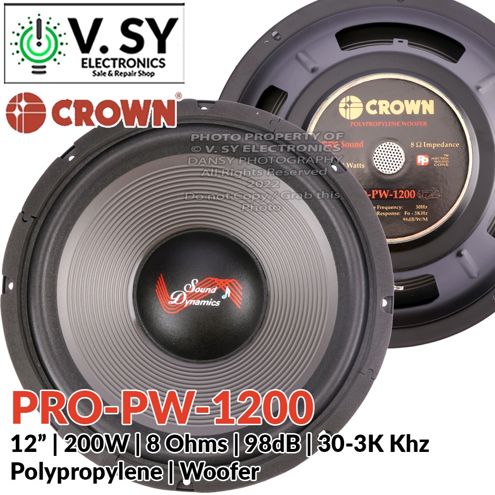 CROWN PRO-PW SERIES 6-12 inches 160-200W 8 Ohms Woofer Speaker | Shopee ...