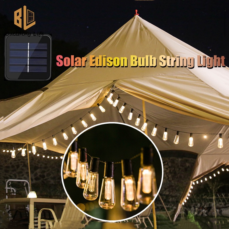10 LED Solar Powered Edison Bulb String Light Vintage Long Bulb Outdoor ...