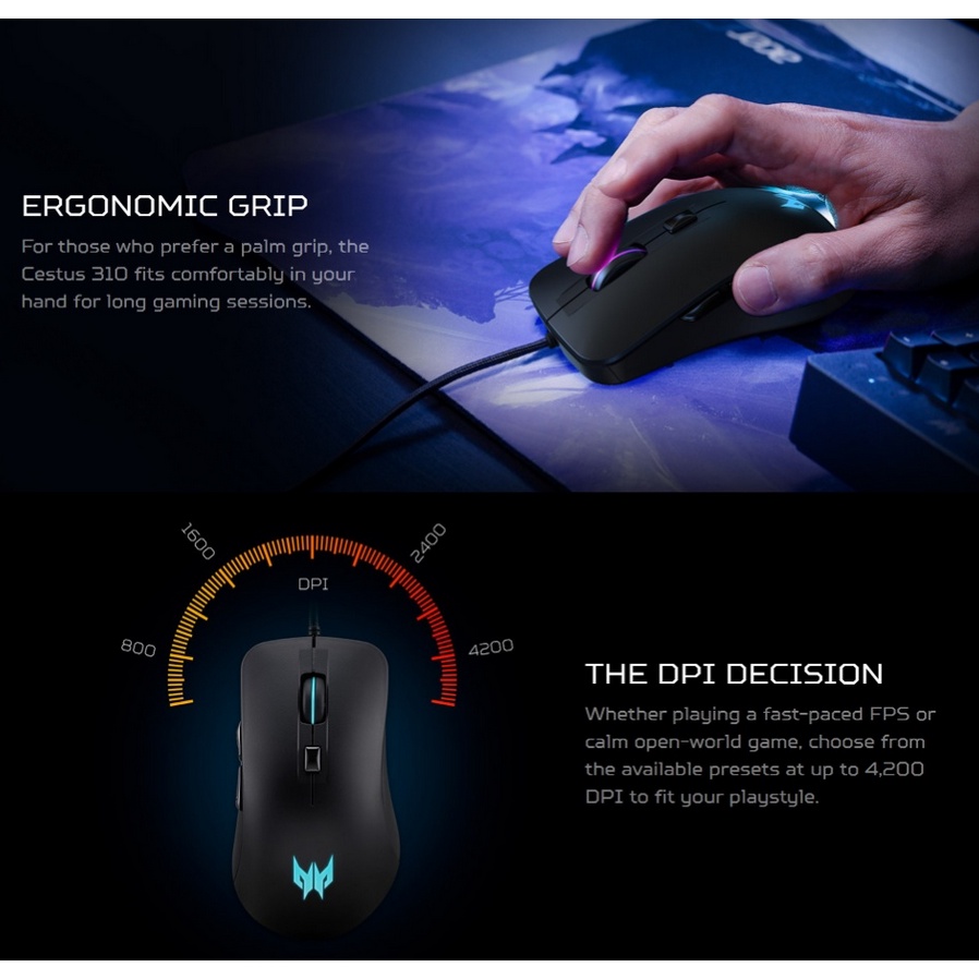 Original ACER Predator Cestus 310 4.200 DPI Gaming Mouse Black | Shopee ...