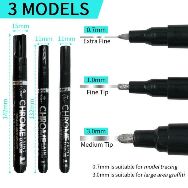 3PCS flysea mirror pen reflective paint pen chrome-plated silver marker ...