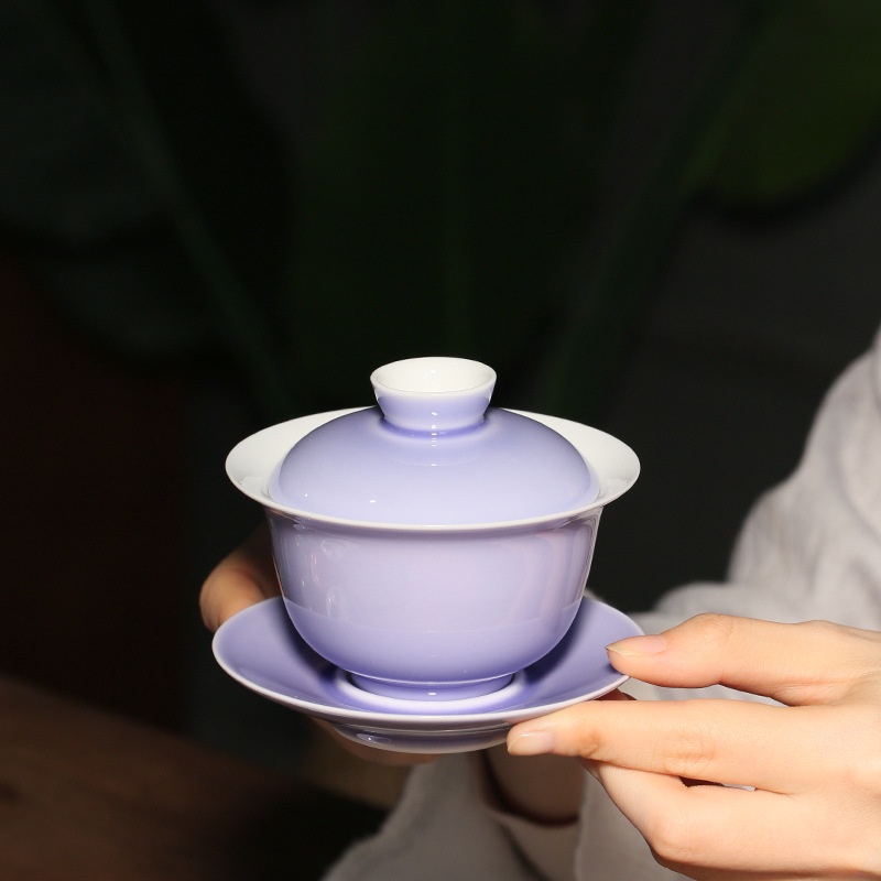 Smoke Purple Sancai Cover Bowl [Huayun] Ceramic Kung Fu Tea Set Ladies ...