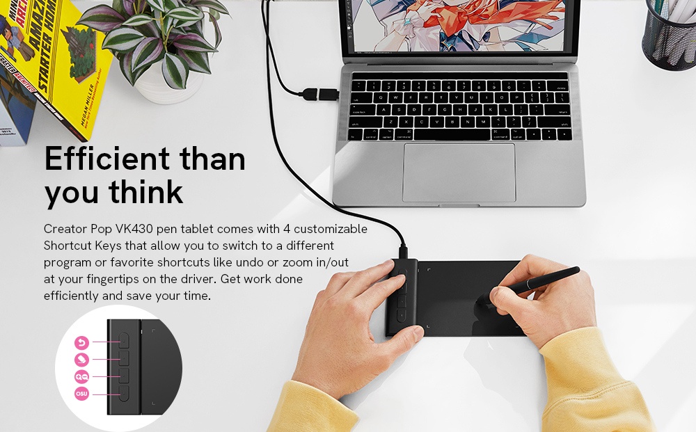 VEIKK Drawing Tablet VK430 Battery Free 4x3inch Graphic Pen Tablet ...