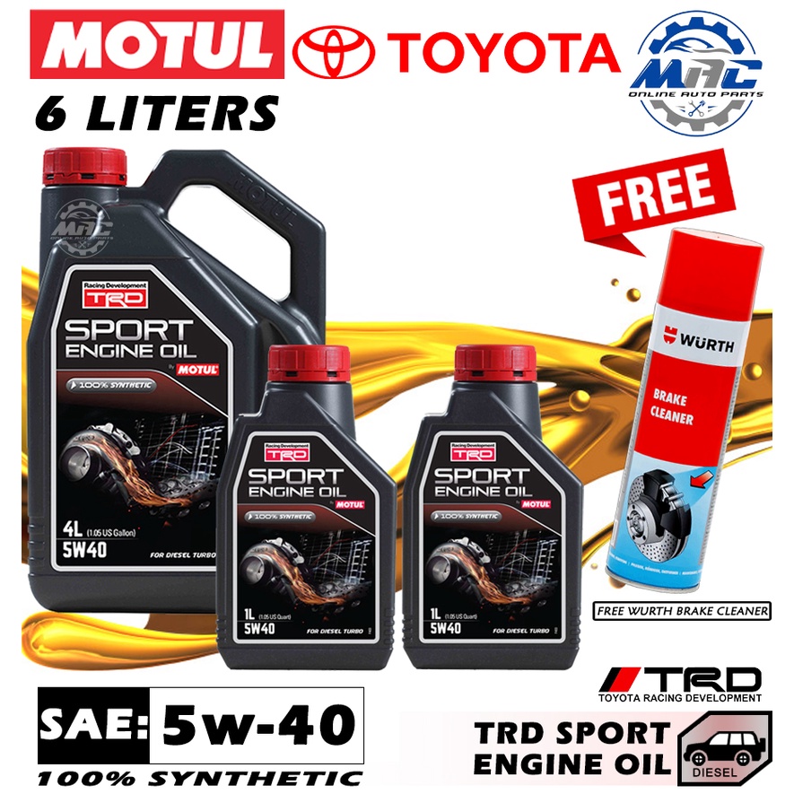 MOTUL TRD SPORT ENGINE OIL DIESEL 5W-40 6 LITERS 100% SYNTHETIC TOYOTA ...