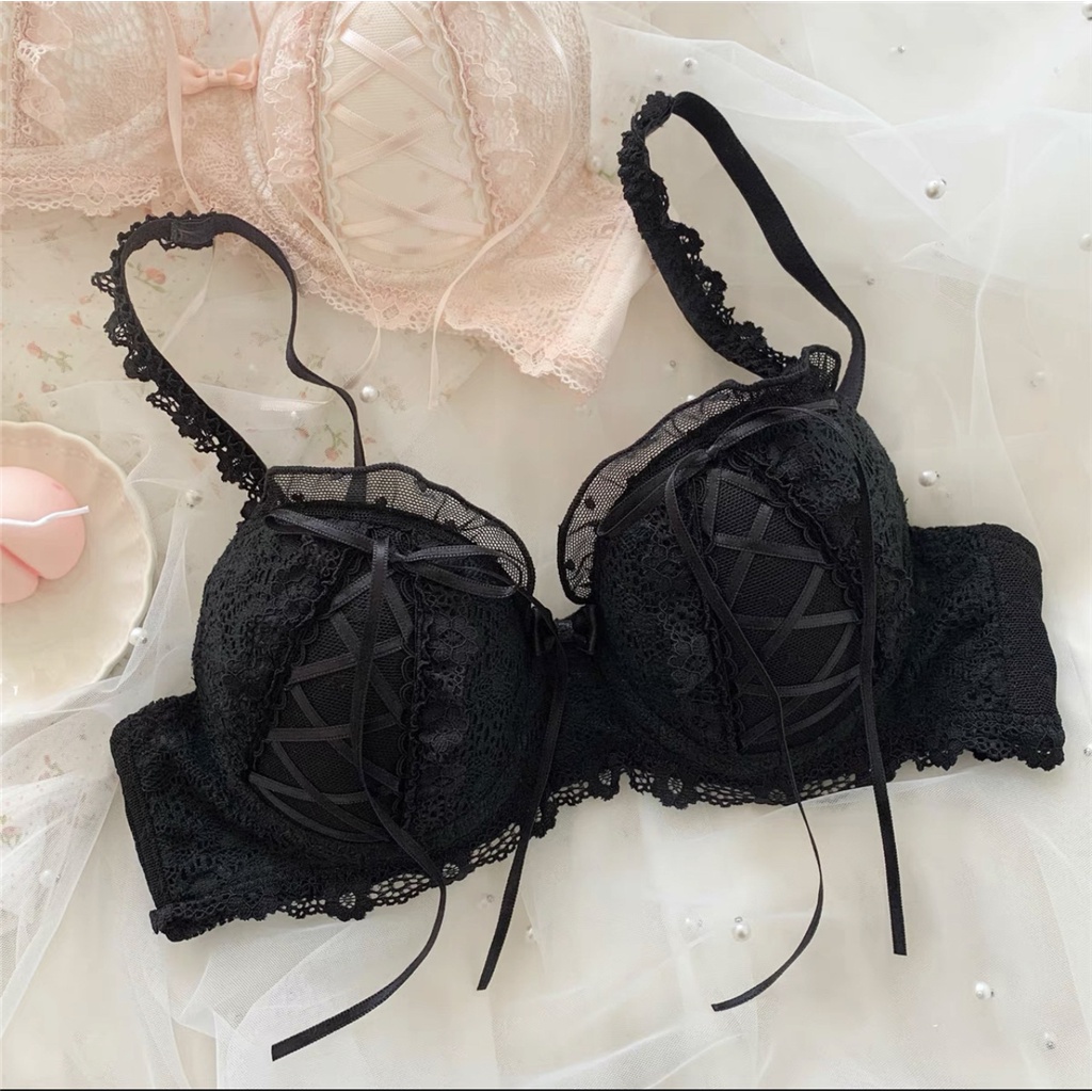 Embroidery Lace Push Up Bra Sexy Wired Comfortable Bras Underwear Girls JK Style | Shopee ...