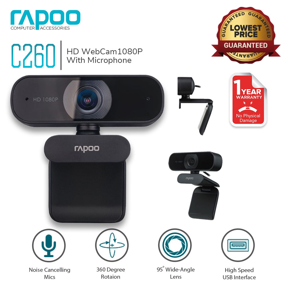 Rapoo C260/C260S 1080P HD Webcam With Microphone Wide Angle Auto Light ...