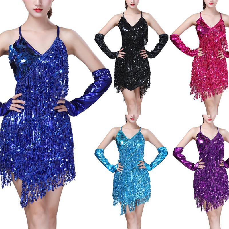 Latin Dance Dress for Women | Sequined Sling Halter Lace Dress | Tango ...