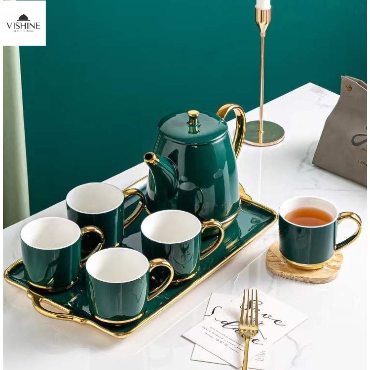 European Style Ceramic Coffee Cups With Tray 7in1 Set British Tea Cups ...