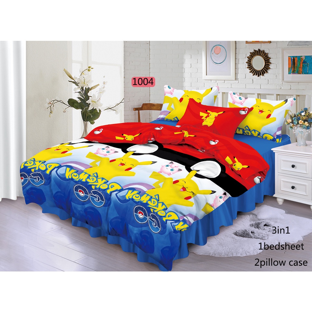 New Designer Pikachu Bed Sheet 3 In 1 Sales Single/Double/Queen Size ...