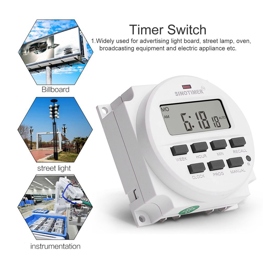 SINOTIMER 220V Weekly 7 Days Digital Programmable Timer Switch Relay ...