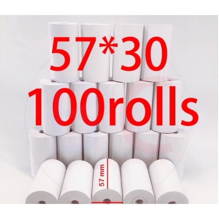 100 rolls Thermal Paper 57mmx30mm Coreless Type Bluetooth Thermal ...