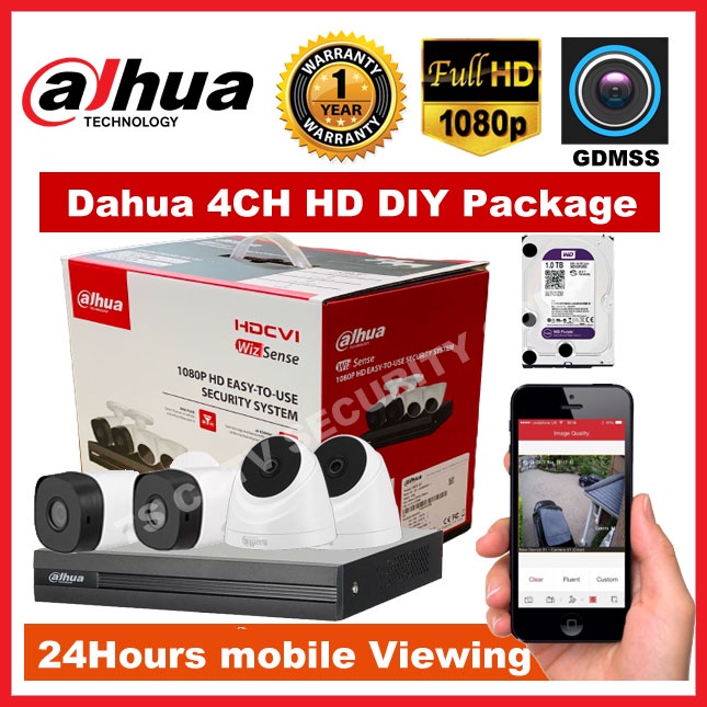 Dahua Kit 4 CH CCTV Kit 1080p HD 2MP Camera DVR Complete CCTV Package ...