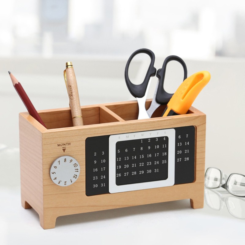 love* Solid Wood Calendar Pen Holder Multifunction Desktop Office ...