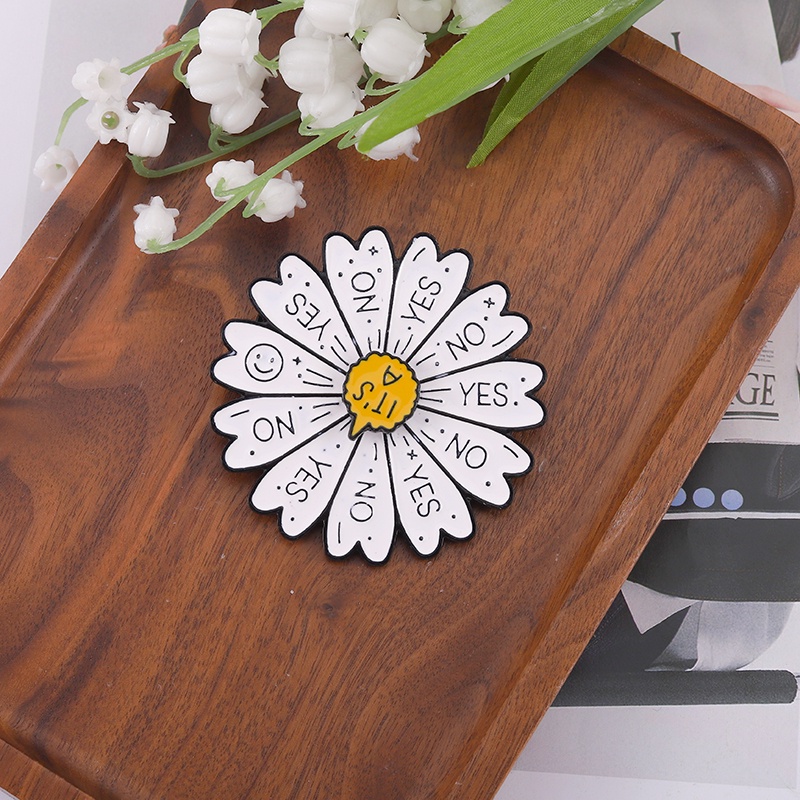 Creative Text Yes or No Spinner Enamel Pin Cute Daisy Decision ...