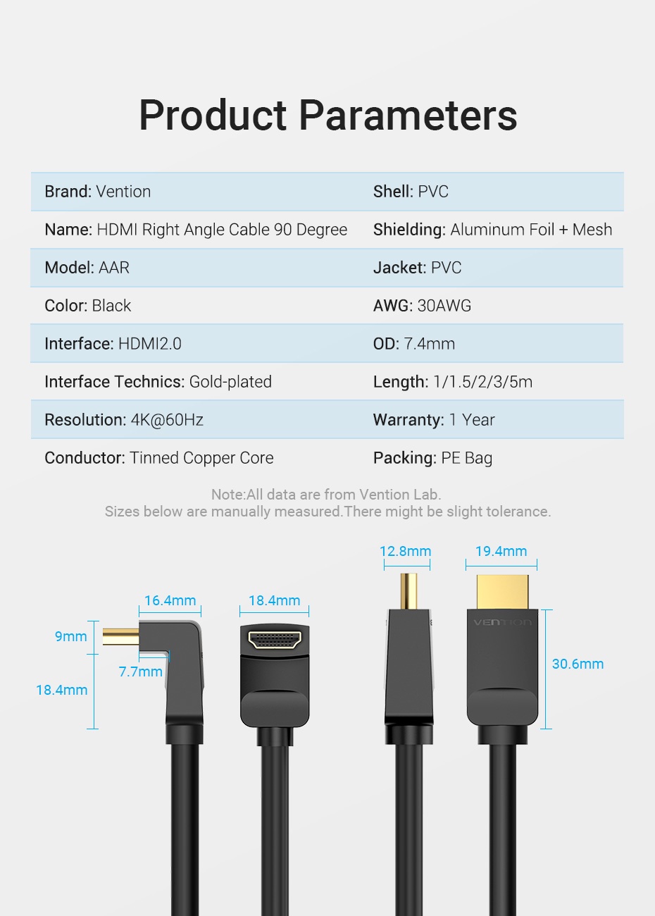 Vention HDMI Cable Right Angle 90 Degree Elbow HDMI 2.0 Cable 4K Ultra ...