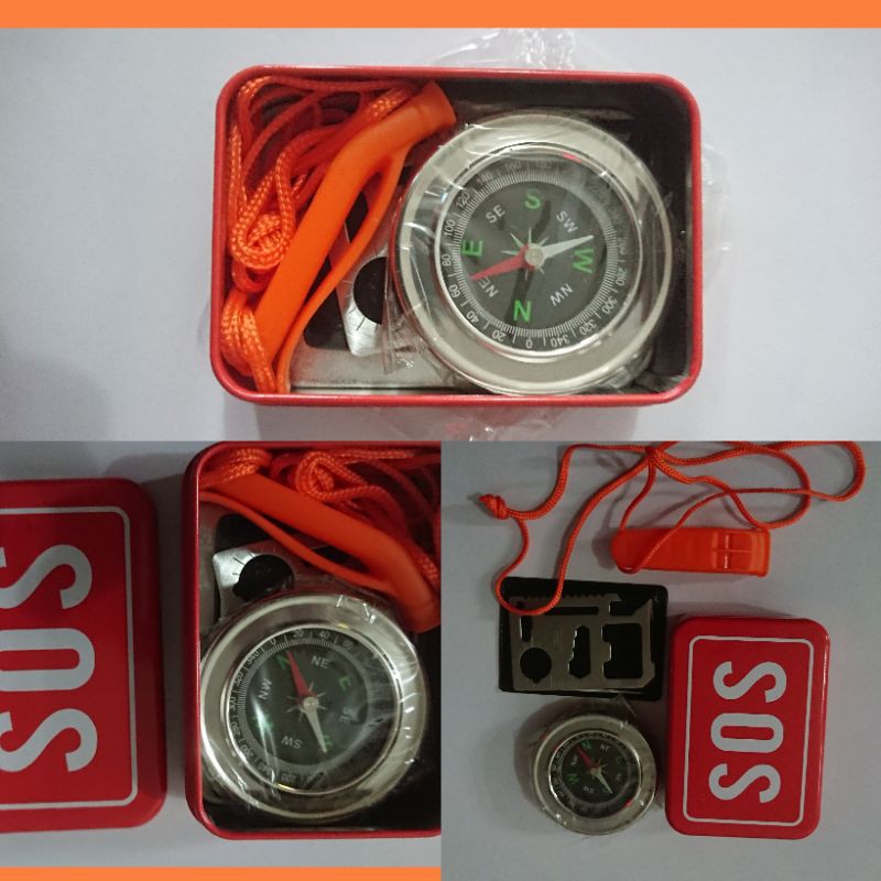 Emergency pocket SOS, compass, whistle and multicard with box | Shopee ...