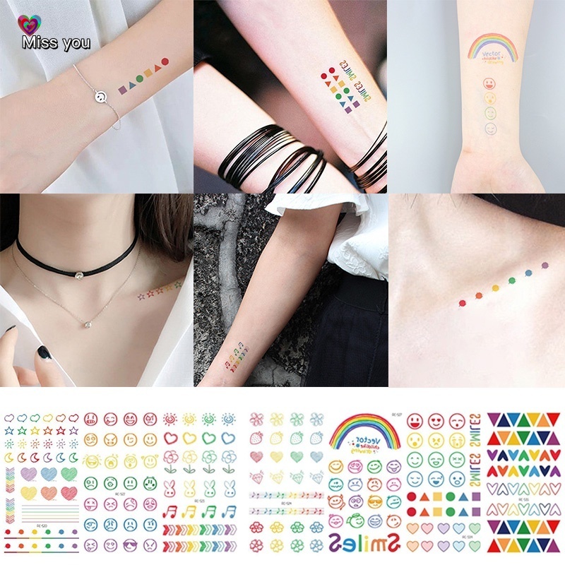 Small Fresh Tattoo Sticker Cute Smiling Face Rainbow Line Waterproof ...