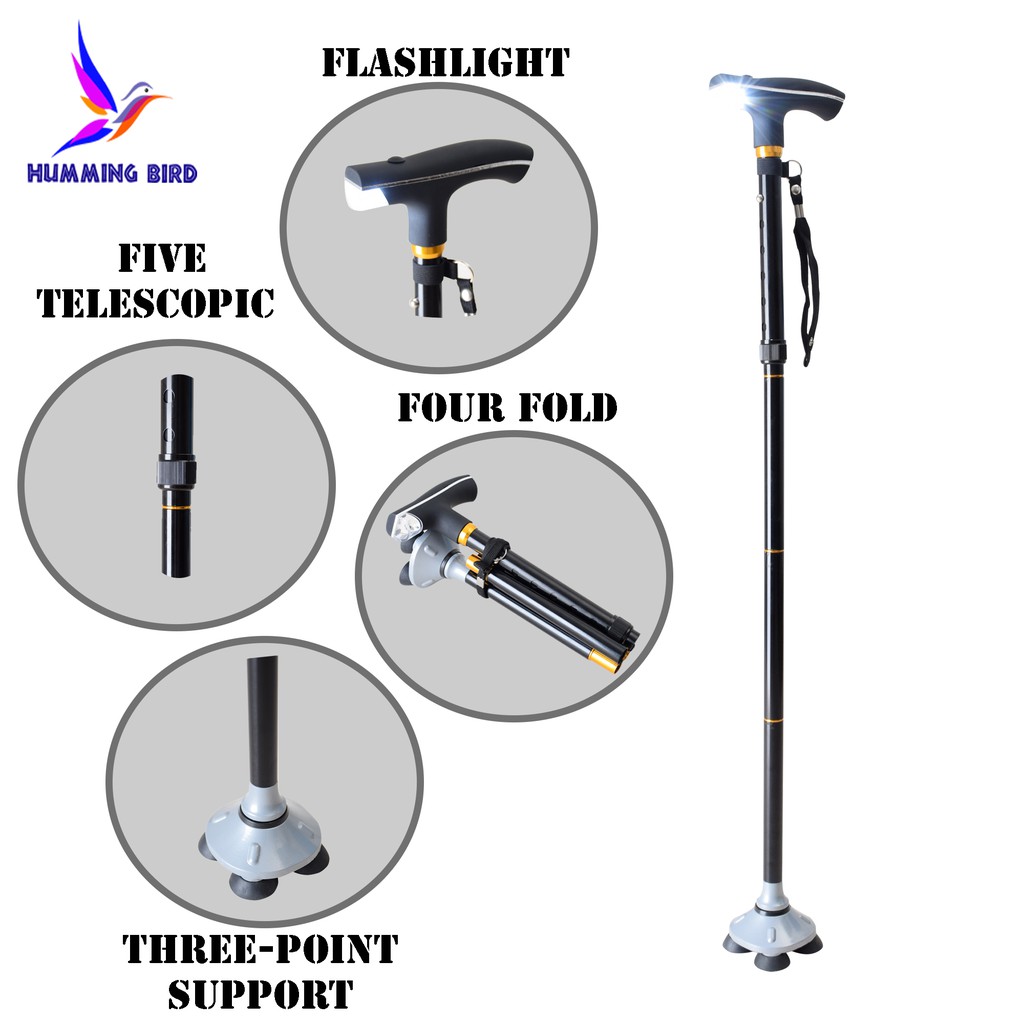 Hummingbird Folding Cane Walking Stick With LED Light Handle Adjustable ...