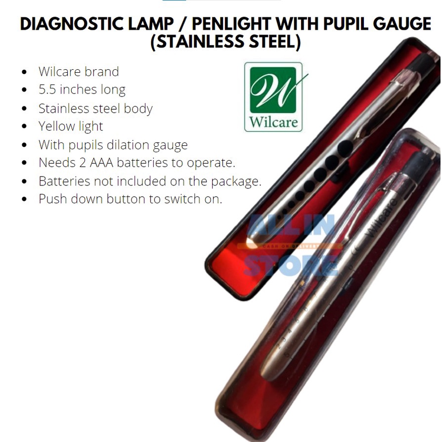 (ALL-Z) Diagnostic Lamp / Penlight with Pupil Gauge (stainless steel ...