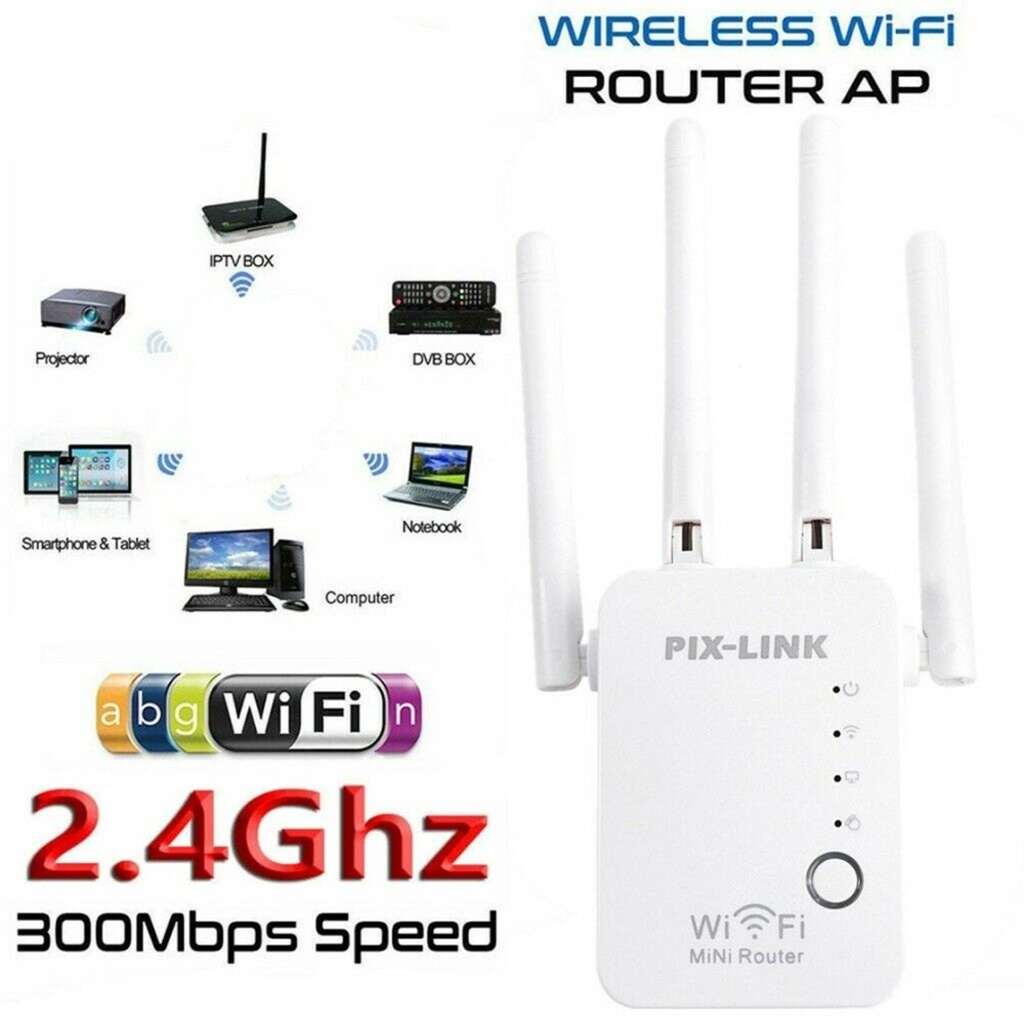 WiFi Signal Range Extender Booster 4 Antennas 300Mbps Fast Speed ...