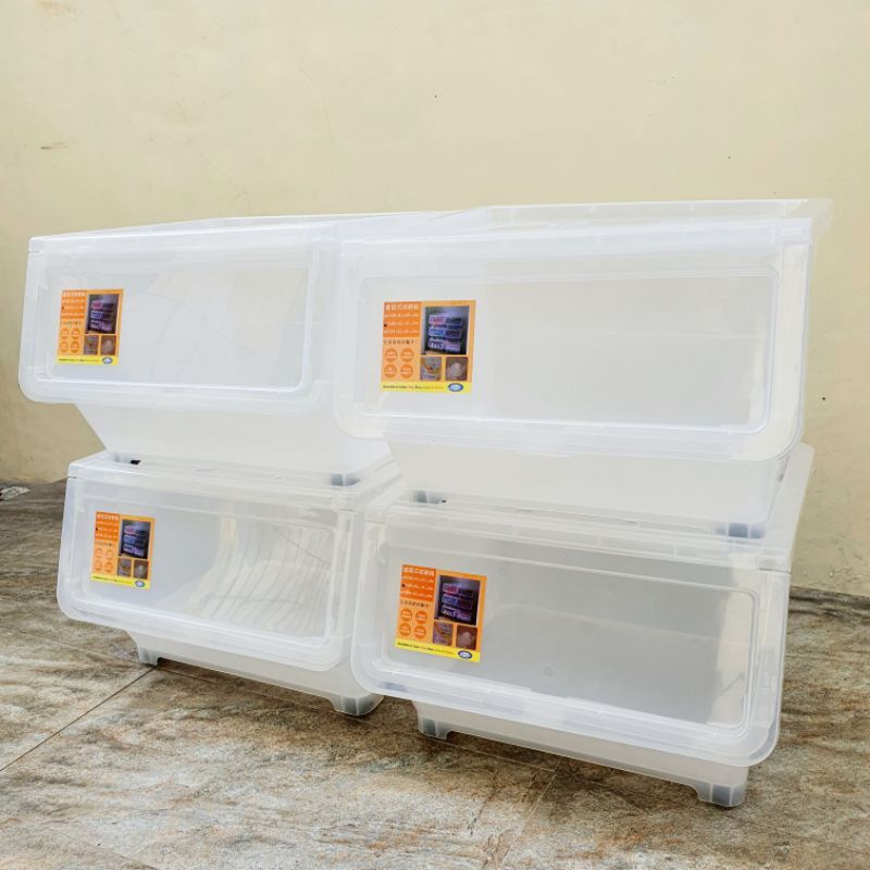 Flip Type Storage Box Organizer 18L 38L Clear Transparent Stackable ...