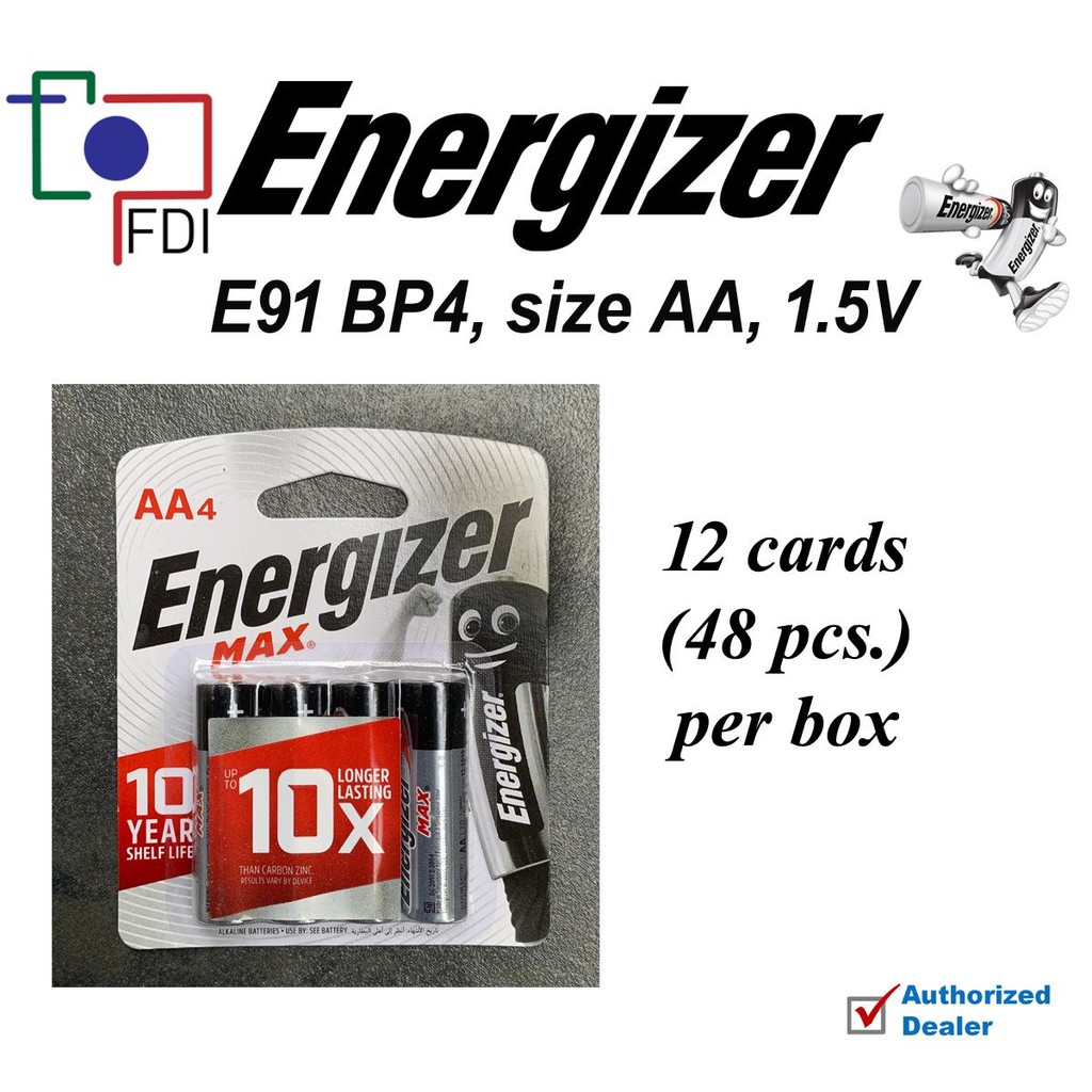 Energizer MAX size AA alkaline battery E91 BP4 x 12 (48 pcs per BOX) | Shopee Philippines