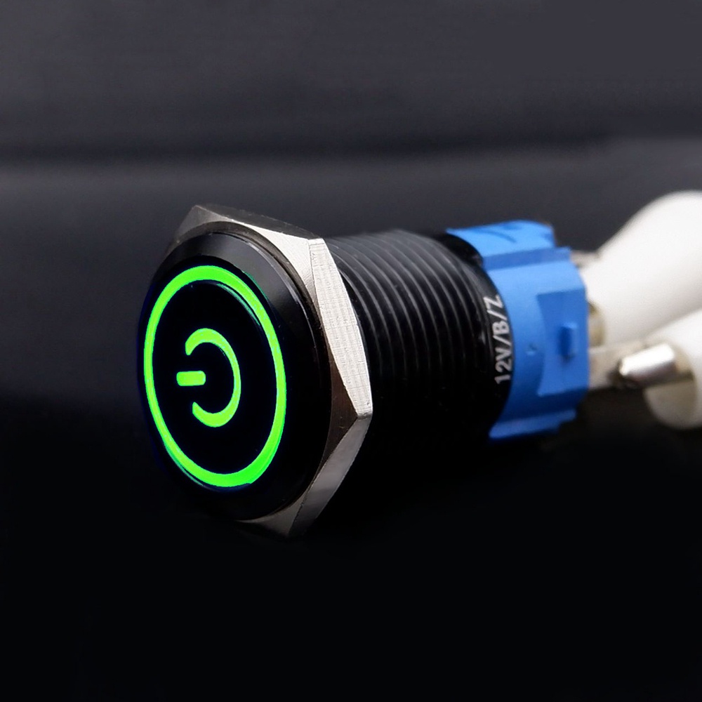 Black Push Button Switch 16mm Waterproof illuminated Led Light Metal ...