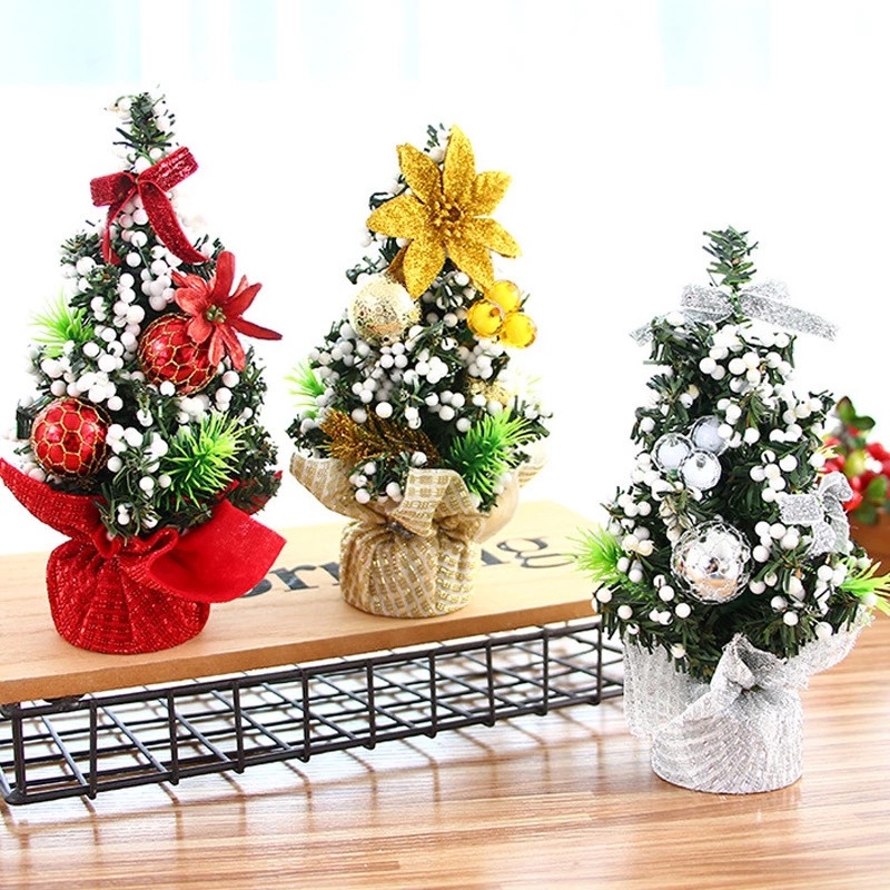 20cm Mini Pine Artificial Christmas Tree with Ribbon Bow and Ball ...