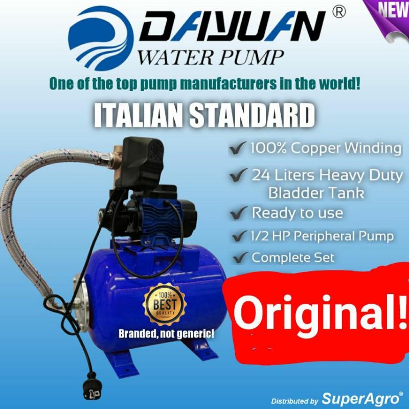 Bladder tank 24 liters and 1/2hp booster pump set Dayuan Italy brand ...