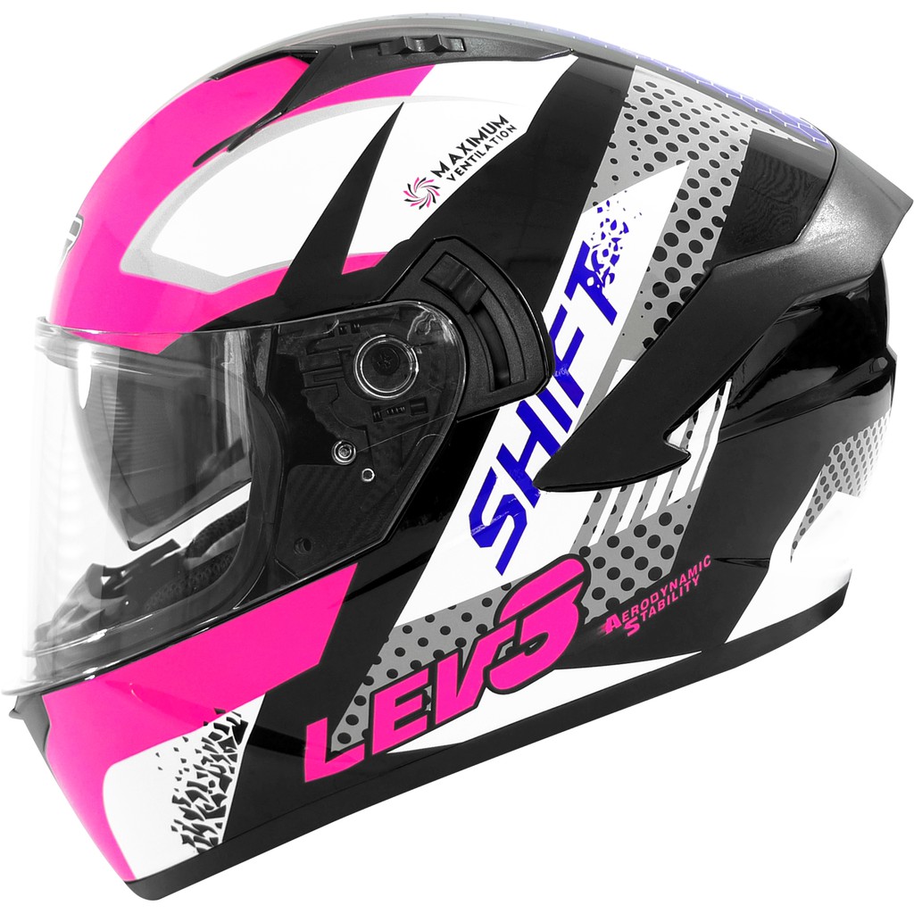 Lev3® FullFace Dual Visor BJ-9960 Shift (Black/Neon Pink/Blue ...