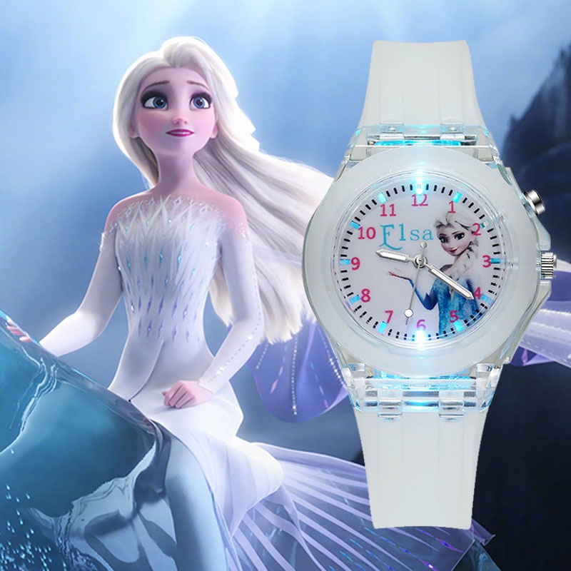 Frozen 2 Elsa Kids Watch With Night Light Silicone Cute Cartoon Sofia ...