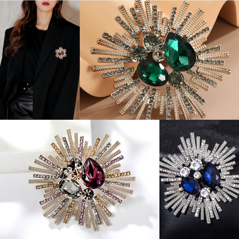 High-end Crystal Linear Flower Brooch (5 colors to choose from) Retro ...