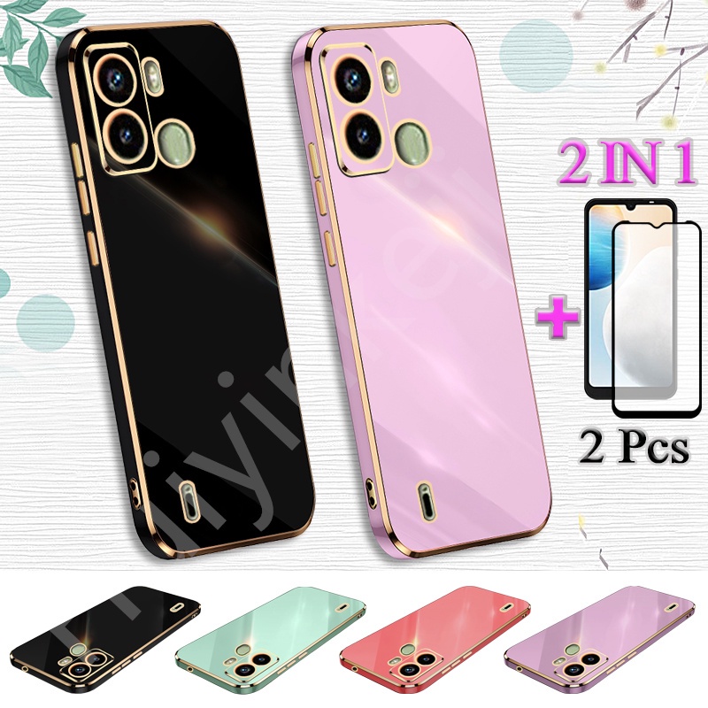 2 IN1 Gold Edge Plating Tecno Pop 6 LTE Case Silicone TPU Cartoon Cover ...