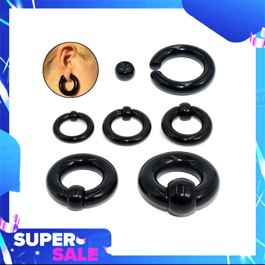 BCR Spring Ball Hoop Earrings Eyelet Explosion Ear Expansion Horn Mouth ...