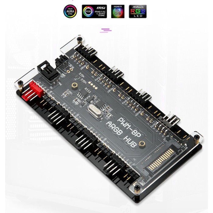 ARGB 5V 3 Pin Controller + PWM LED 2 in 1 Sync Splitter Hub SATA with ...