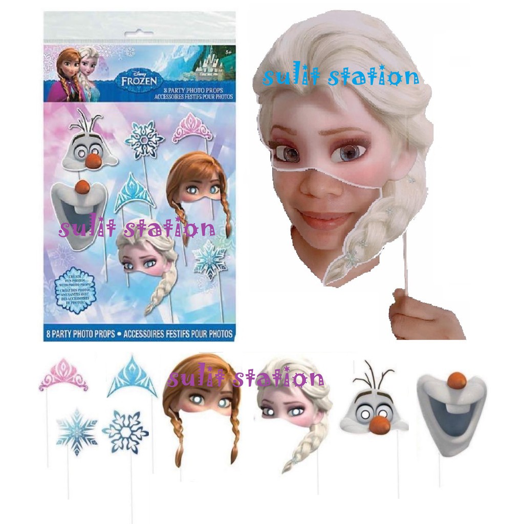 8pc FROZEN ELSA ANNA OLAF PARTY PAPER PHOTO PICTURE PROPS FACE MASK ...