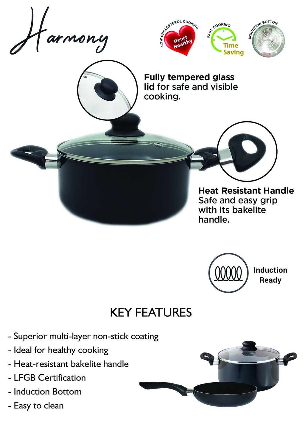 Dynamex Harmony Non-Stick Coated Aluminum 3pc Induction Cookware Set ...