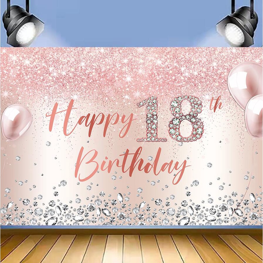 Rose Gold 18st Backdrop Happy 18st Birthday Banner Backdrop 18 Years ...