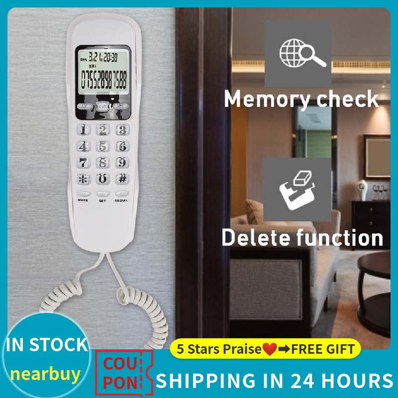 [NEARBUY]KX-T888CID English White LCD Dispaly Telephone Mini Wall Landline with Dual Caller ID ...