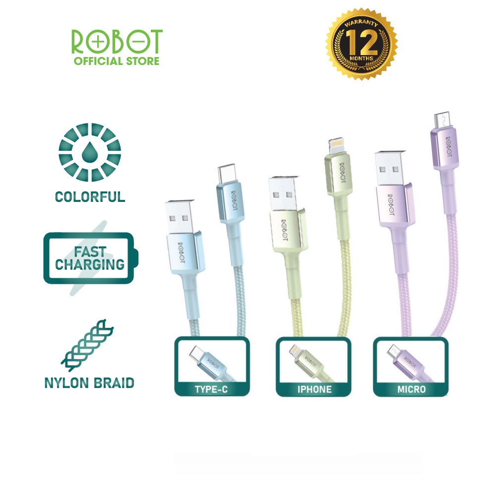 Robot RS-100/200 Series Fast Charging Cable 3A 20w Micro/Iph/ Type-C ...