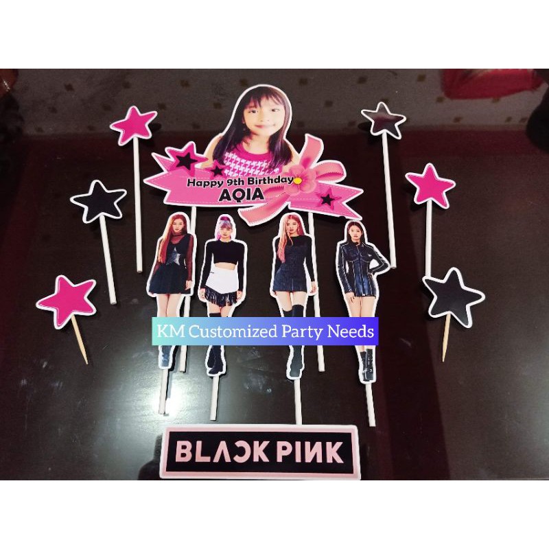 Black Pink Theme Customized Cake Topper with Name & Photo | Shopee ...