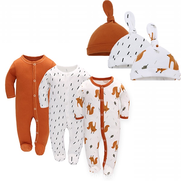 New Born Baby Clothes Set Baby Jumpsuit Baby Hat Set Long-Sleeved ...