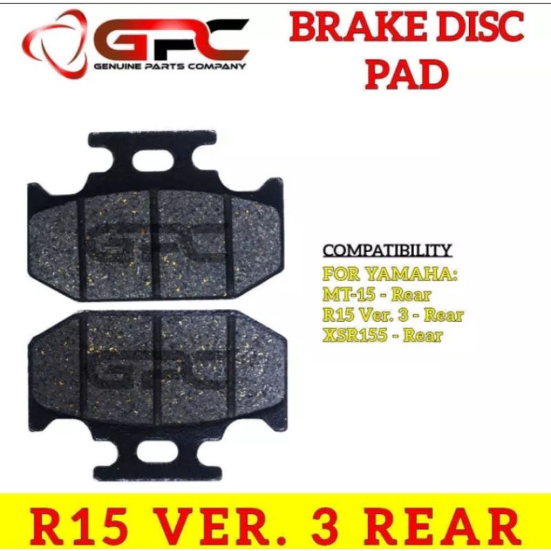 GPC REAR Brake Disc Pads for Yamaha YZF R15 VERSION3,XSR155,MT-15 ...