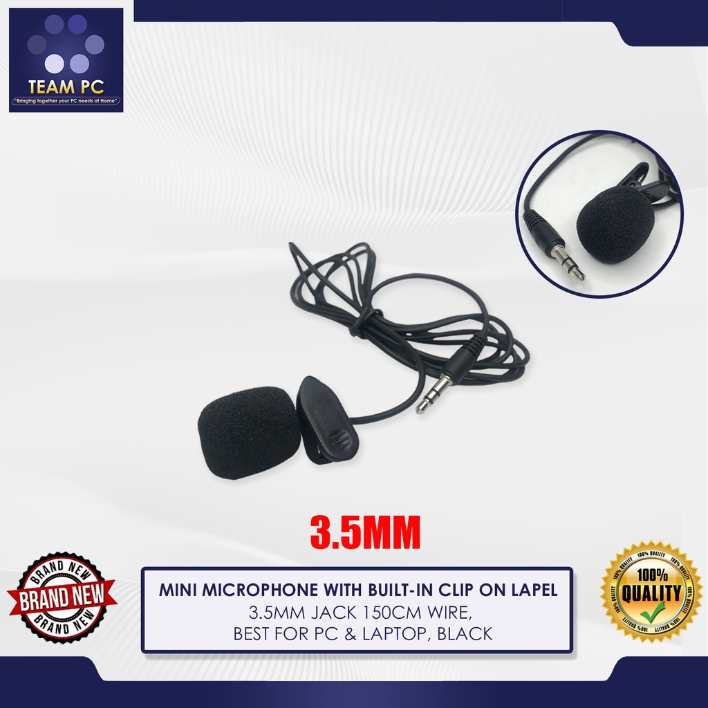 MINI MICROPHONE WITH BUILT-IN CLIP ON LAPEL, 3.5MM JACK 150CM WIRE ...