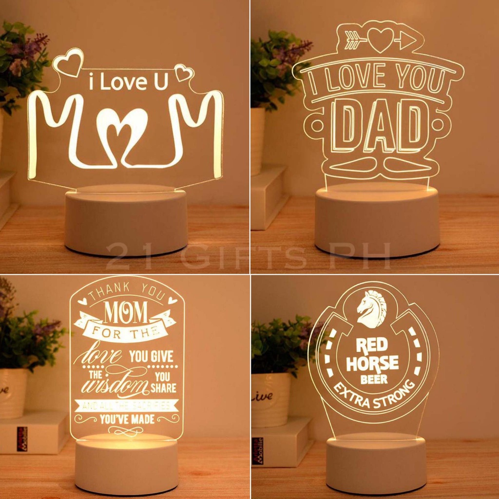Mom and Dad Acrylic LED Lamp Mother's day Father's day gift I love mom ...