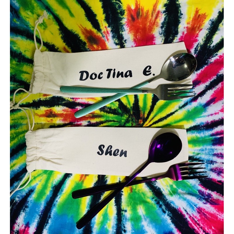 PERSONALIZED/CUSTOMIZED SPOON AND FORK WITH POUCH STAINLESS STEAL ...