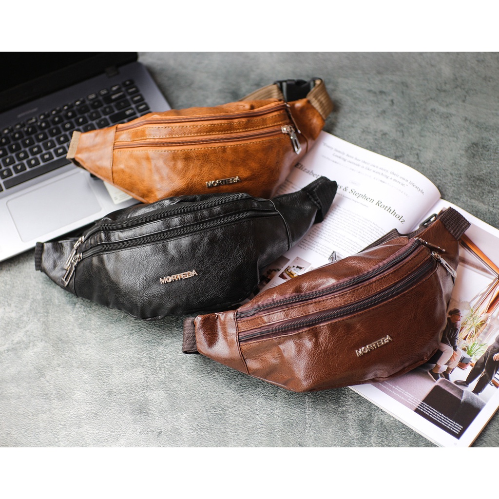 MORTEGA QUALITY MEN'S LEATHER SLING BAG / MORTEGA LEATHER WAIST BAG - 3 ...