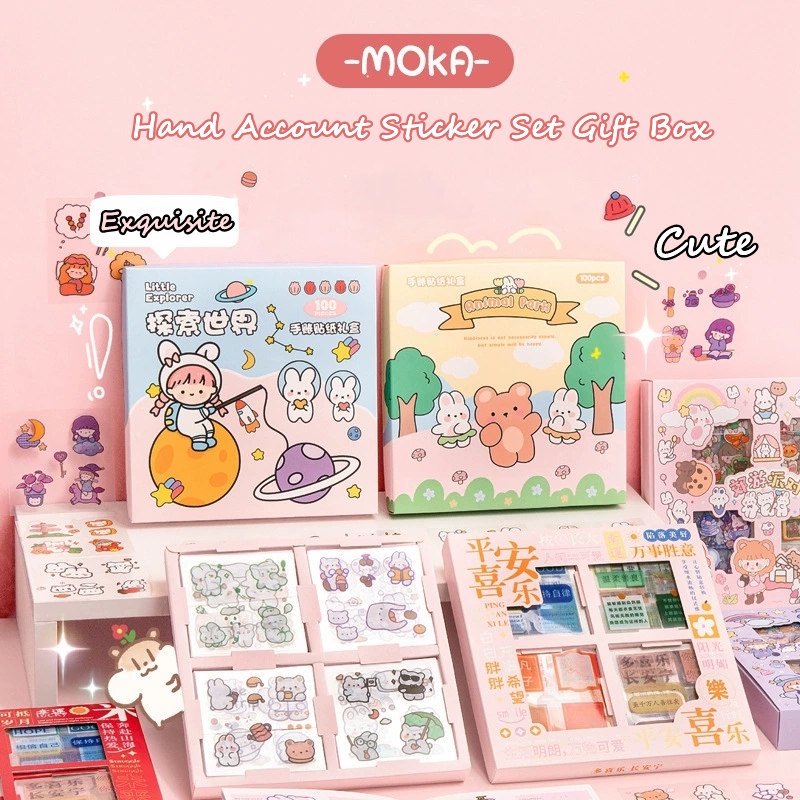 100pcs hand account stickers cute cartoon PET waterproof hand account ...