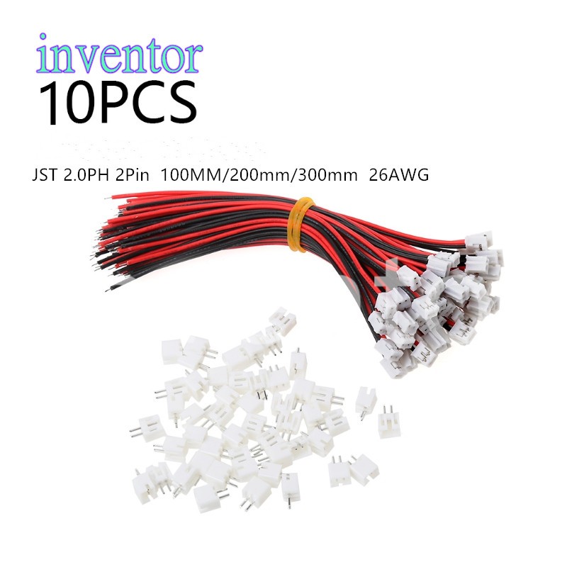 10 SETS Mini Micro JST 2.0 PH 2-Pin Connector Plug with Wires Cables 100MM/200mm/300mm 26AWG ...