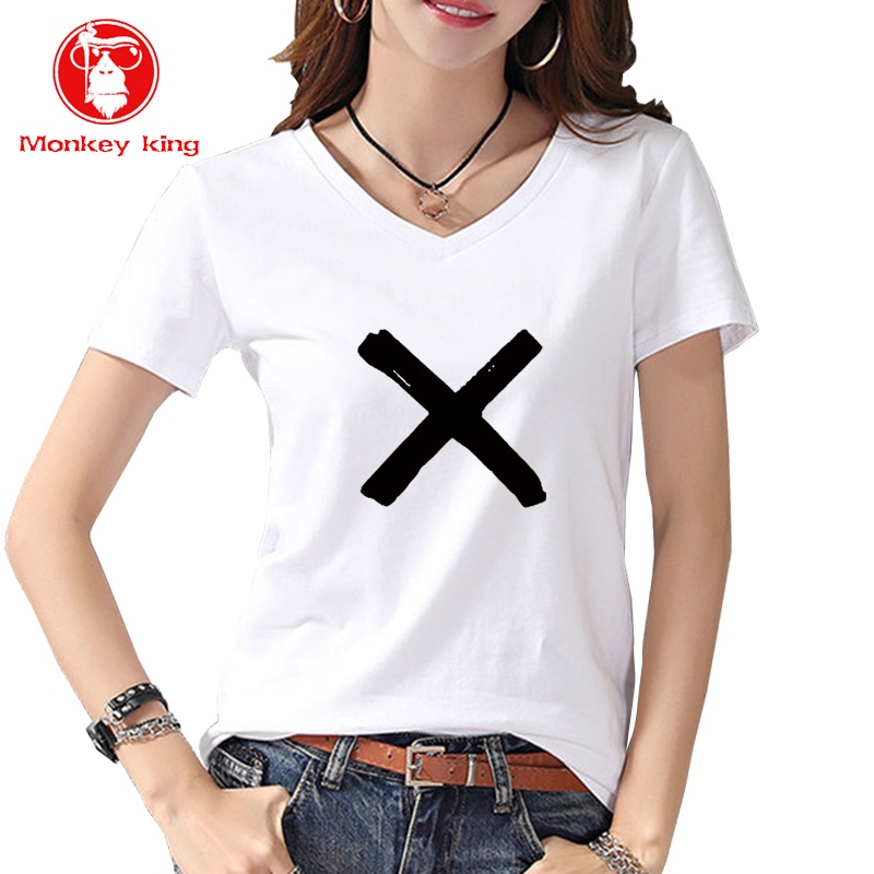 MONKEY KING COD V neck plus size tshirt for women on sale printed ...