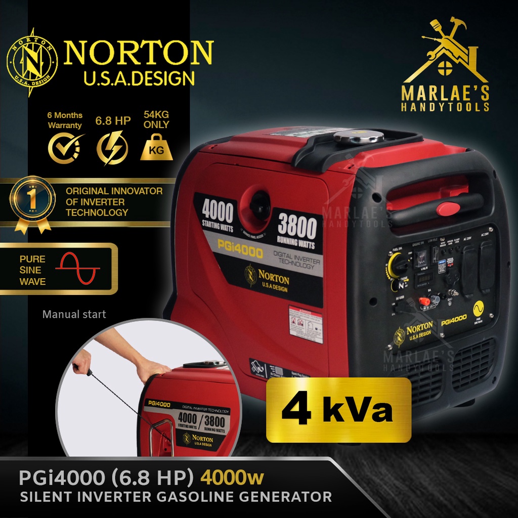Norton Silent Inverter Gasoline Generator PGi4000 (4000W) | Shopee ...